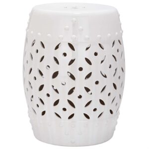 jenkem decorative ceramic garden stool, white glazed hollow out shoe changing stool, suitable for living room, balcony, garden, etc