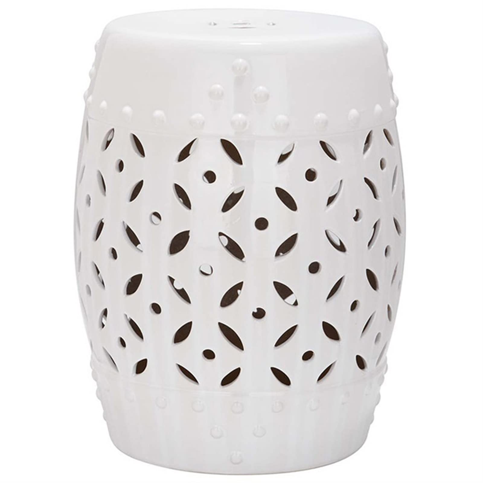 JENKEM Decorative Ceramic Garden Stool, White Glazed Hollow Out Shoe Changing Stool, Suitable for Living Room, Balcony, Garden, Etc