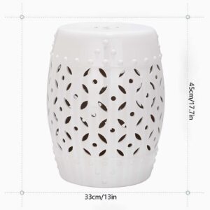 JENKEM Decorative Ceramic Garden Stool, White Glazed Hollow Out Shoe Changing Stool, Suitable for Living Room, Balcony, Garden, Etc