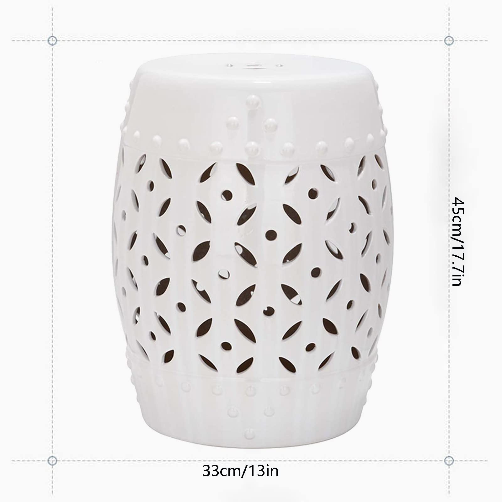 JENKEM Decorative Ceramic Garden Stool, White Glazed Hollow Out Shoe Changing Stool, Suitable for Living Room, Balcony, Garden, Etc