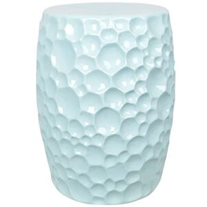 jenkem decorative ceramic garden stool, glazed carved side table for changing shoes stool, suitable for living room, balcony, garden, etc. (color : light blue)