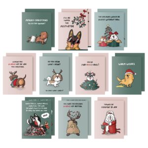 aly lou christmas cards dog funny holiday box set pack assorted, 2023 quality xmas sarcastic greeting cards for pets family friends (20 cards set - funny dogs (20 cards total / 2 of each design))