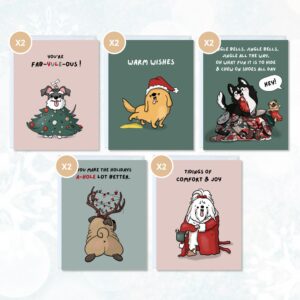 ALY LOU Christmas Cards Dog Funny Holiday Box Set Pack Assorted, 2023 Quality Xmas Sarcastic Greeting Cards for Pets Family Friends (20 Cards Set - Funny Dogs (20 Cards total / 2 of each design))