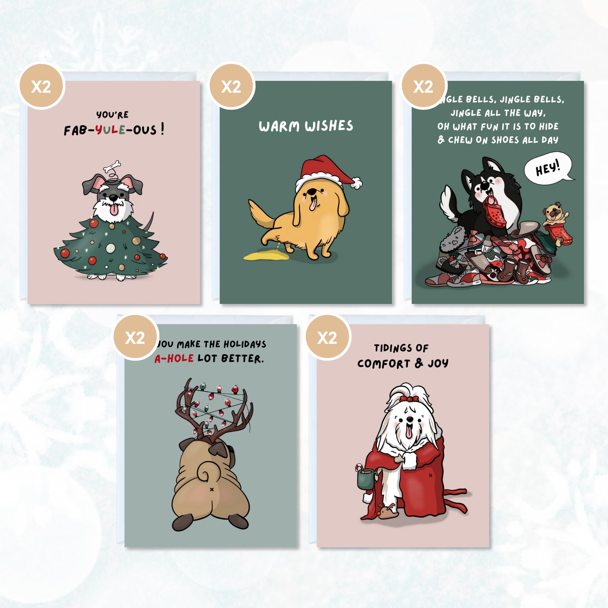 ALY LOU Christmas Cards Dog Funny Holiday Box Set Pack Assorted, 2023 Quality Xmas Sarcastic Greeting Cards for Pets Family Friends (20 Cards Set - Funny Dogs (20 Cards total / 2 of each design))