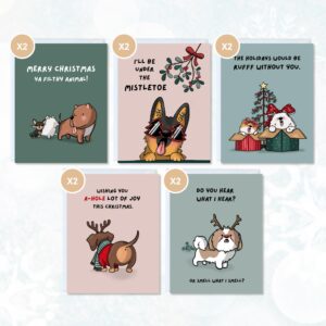 ALY LOU Christmas Cards Dog Funny Holiday Box Set Pack Assorted, 2023 Quality Xmas Sarcastic Greeting Cards for Pets Family Friends (20 Cards Set - Funny Dogs (20 Cards total / 2 of each design))