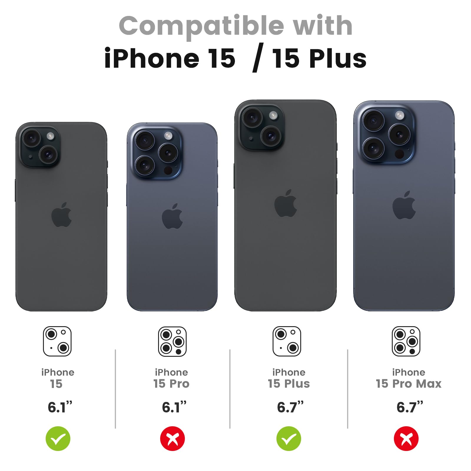 Tensea for iPhone 15 / iPhone 15 Plus Camera Lens Protector, 9H Tempered Glass Camera Cover Screen Protector, HD Clear, Metal Individual Ring for iPhone 15 6.1 inch/iPhone 15 Plus 6.7 inch 2023