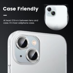 Tensea for iPhone 15 / iPhone 15 Plus Camera Lens Protector, 9H Tempered Glass Camera Cover Screen Protector, HD Clear, Metal Individual Ring for iPhone 15 6.1 inch/iPhone 15 Plus 6.7 inch 2023