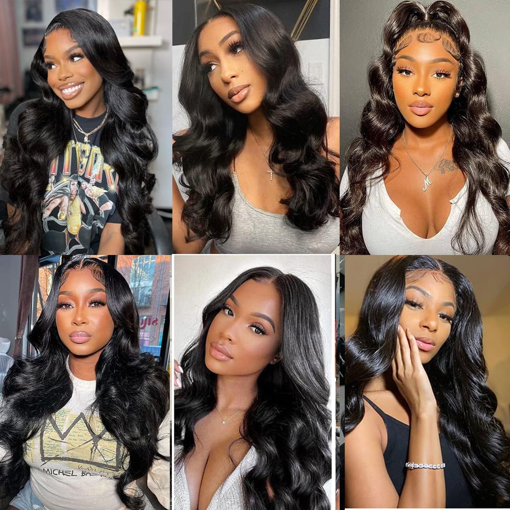 Body Wave Bundles with Closure Human Hair (16 18 20 +14) Brazilian Human Hair 3 Bundles with 4x4 HD Lace Closure Free Part 10A Grade 100% Unprocessed Virgin Hair Body Wave Bundles Natural Color