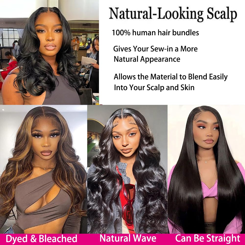 Body Wave Bundles with Closure Human Hair (16 18 20 +14) Brazilian Human Hair 3 Bundles with 4x4 HD Lace Closure Free Part 10A Grade 100% Unprocessed Virgin Hair Body Wave Bundles Natural Color