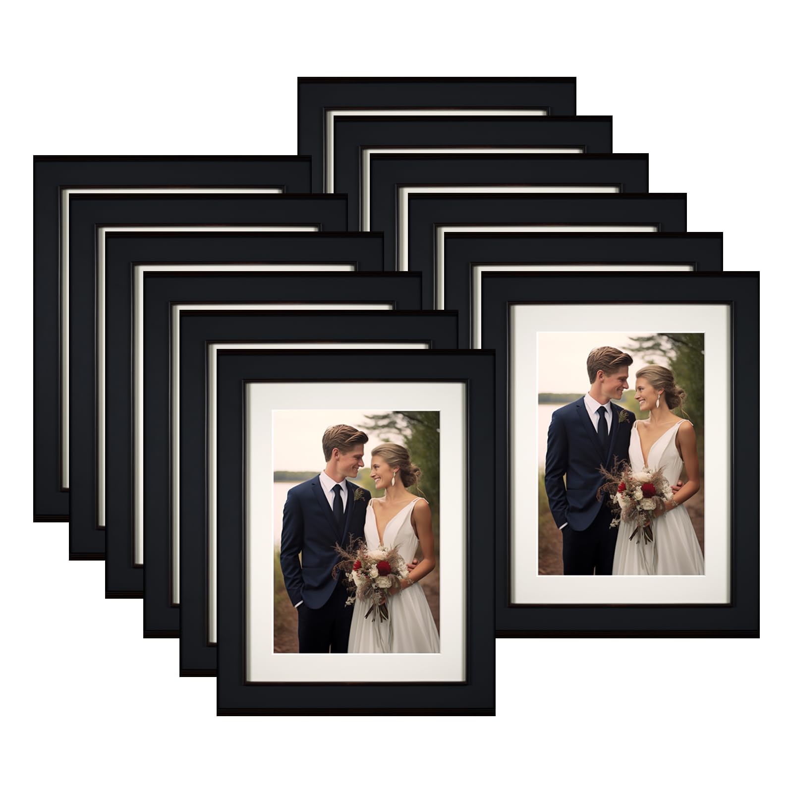 HappyHapi 5x7 Picture Frames, 12 Pack Photo Frames, Display Pictures 5x7 without Mat or 4x6 with Mat, Wall Hanging Photo Frame or Tabletop Display (Black)