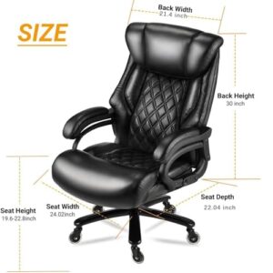 WILLMITA 500lbs Big and Tall Office Chair with Air Lumbar Support Executive Office Chair with Wide Spring Seat Home Office Desk Chair for Heavy People PU Leather 360 Swivel Computer Chair (Black)