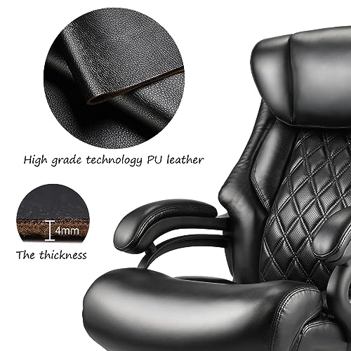 WILLMITA 500lbs Big and Tall Office Chair with Air Lumbar Support Executive Office Chair with Wide Spring Seat Home Office Desk Chair for Heavy People PU Leather 360 Swivel Computer Chair (Black)