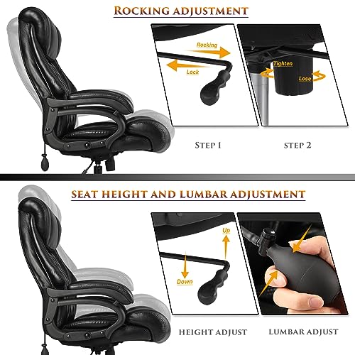 WILLMITA 500lbs Big and Tall Office Chair with Air Lumbar Support Executive Office Chair with Wide Spring Seat Home Office Desk Chair for Heavy People PU Leather 360 Swivel Computer Chair (Black)