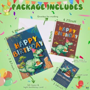 Dinosaur Musical Birthday Cards for Kids Boys Girls - 3D Pop Up Birthday Greeting Cards with Colorful LED Light & Blowout Candle & Birthday Music - Dinosaur Theme Birthday Party Gifts