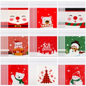 febsnow 450 pcs christmas self-adhesive candy cellophane bags treat cookie bags for christmas holiday party favor gift decoration supplies (9 patterns)