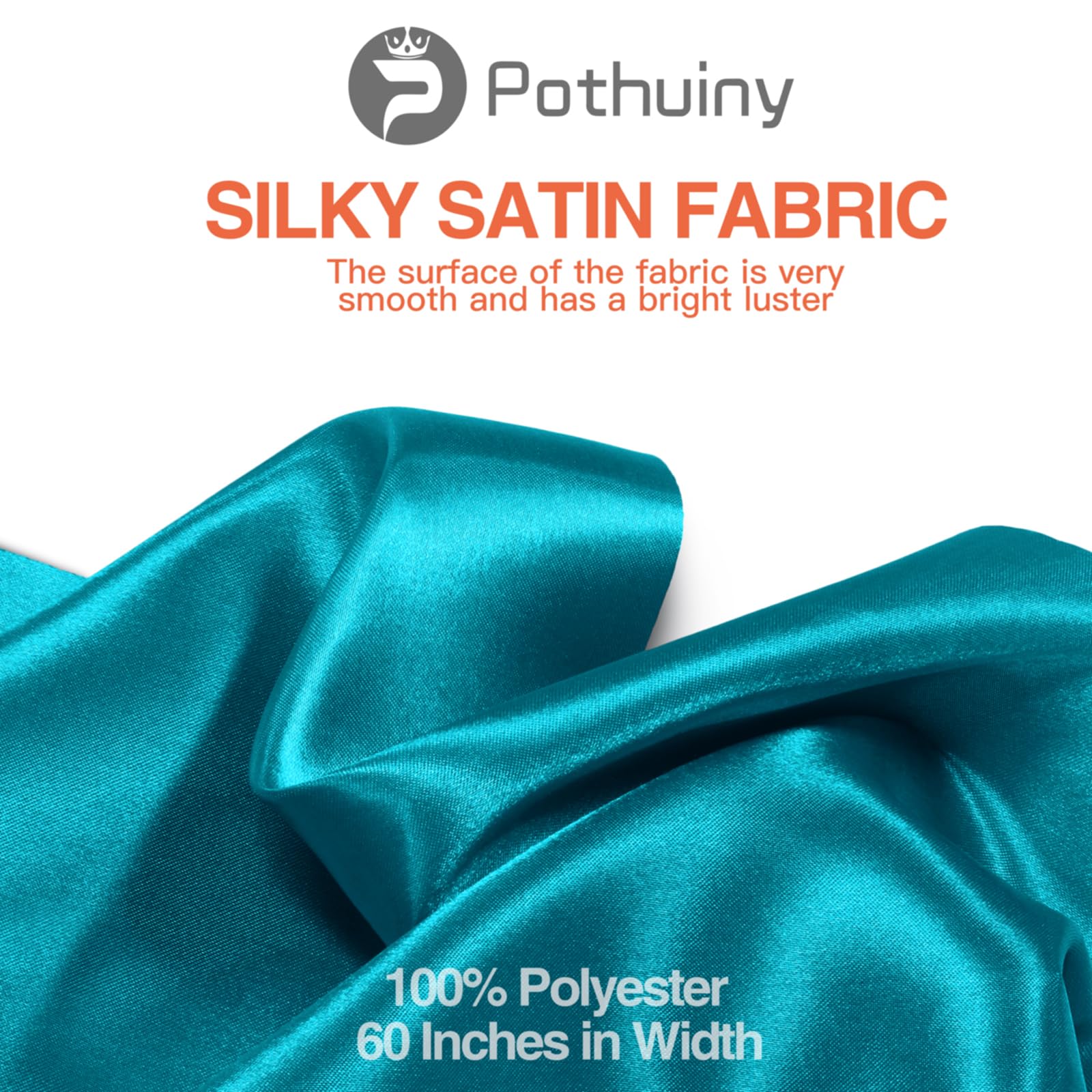 P Pothuiny 60 Inch Wide Teal Satin Fabric by The Yard, Silky Charmeuse Satin Fabric for Bridal Wedding Dress Decor DIY Apparel Crafts, 1 Yard