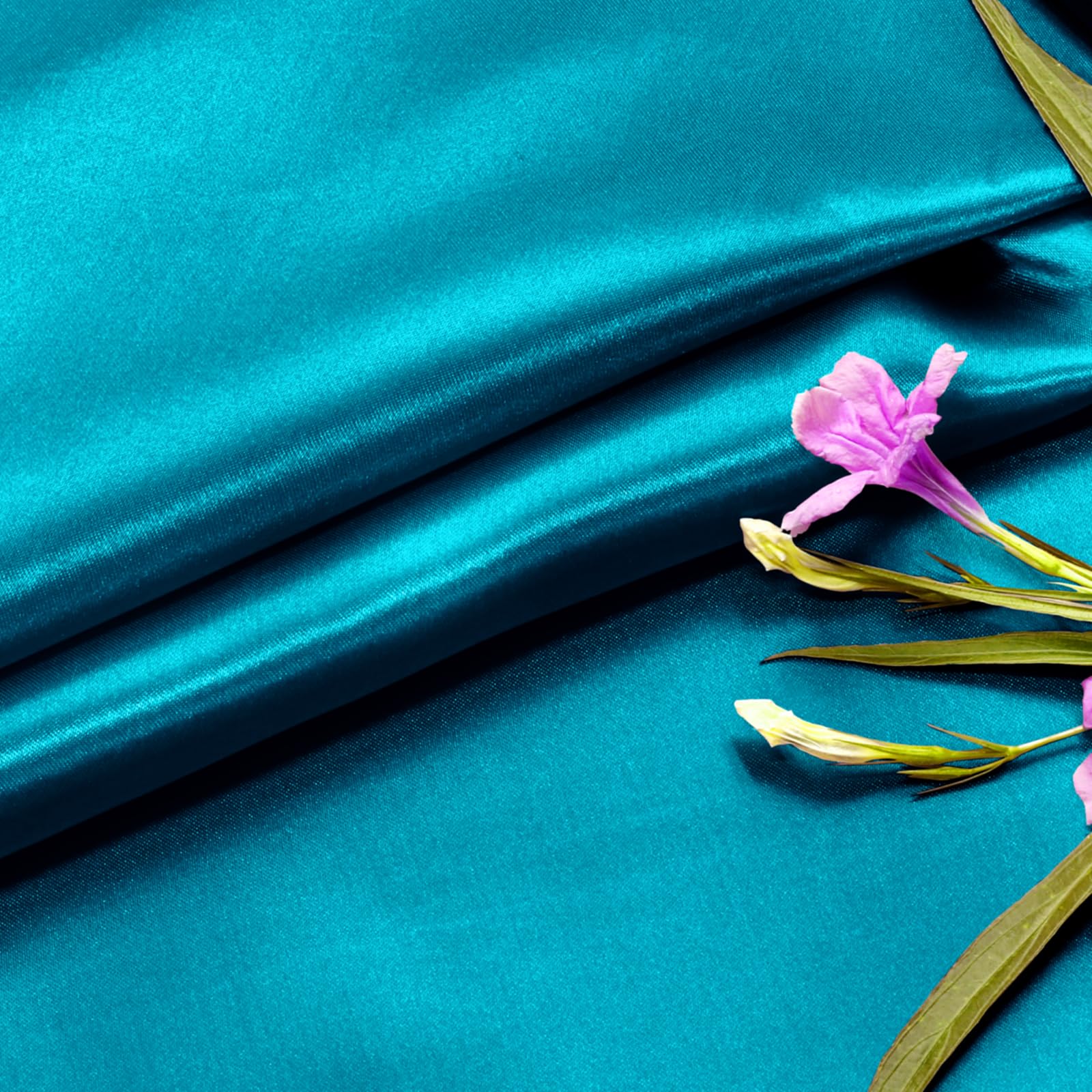 P Pothuiny 60 Inch Wide Teal Satin Fabric by The Yard, Silky Charmeuse Satin Fabric for Bridal Wedding Dress Decor DIY Apparel Crafts, 1 Yard