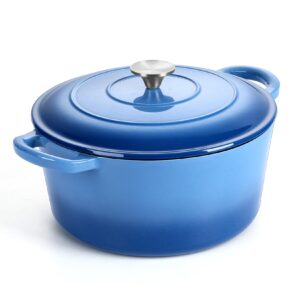 6 quart enameled dutch oven with lid, p&p chef cast iron dutch oven pot, enamel round dutch oven cooking pot for braising, stewing, roasting, baking, various stoves & oven safe, (blue)