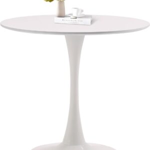 TUOMUR White Round Dining Table, 31.5" Tulip Table, Mid-Century Leisure Table