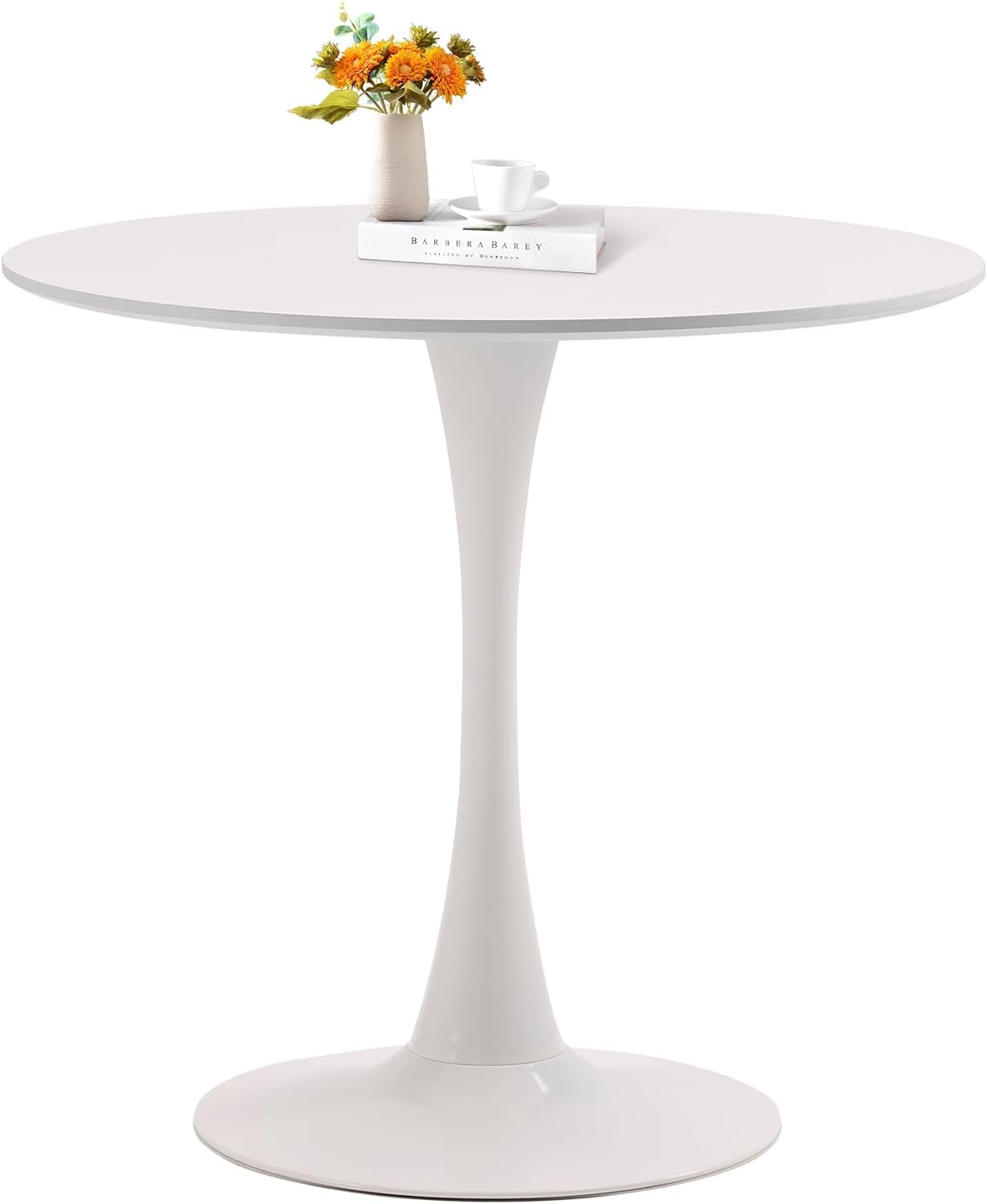 TUOMUR White Round Dining Table, 31.5" Tulip Table, Mid-Century Leisure Table