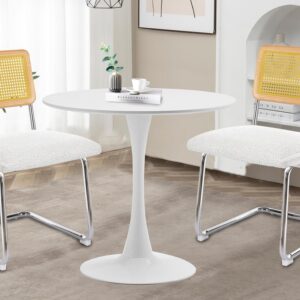 TUOMUR White Round Dining Table, 31.5" Tulip Table, Mid-Century Leisure Table