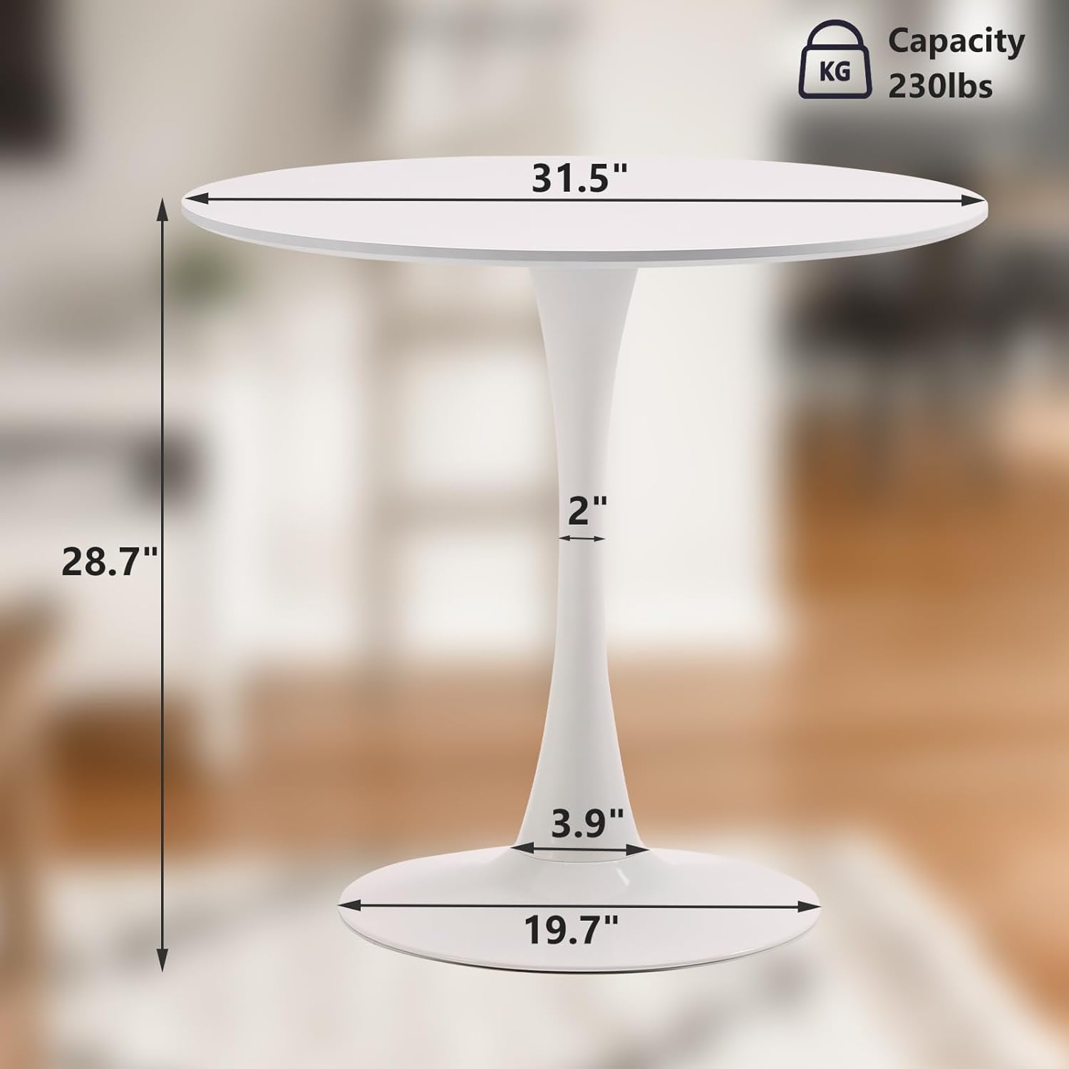 TUOMUR White Round Dining Table, 31.5" Tulip Table, Mid-Century Leisure Table