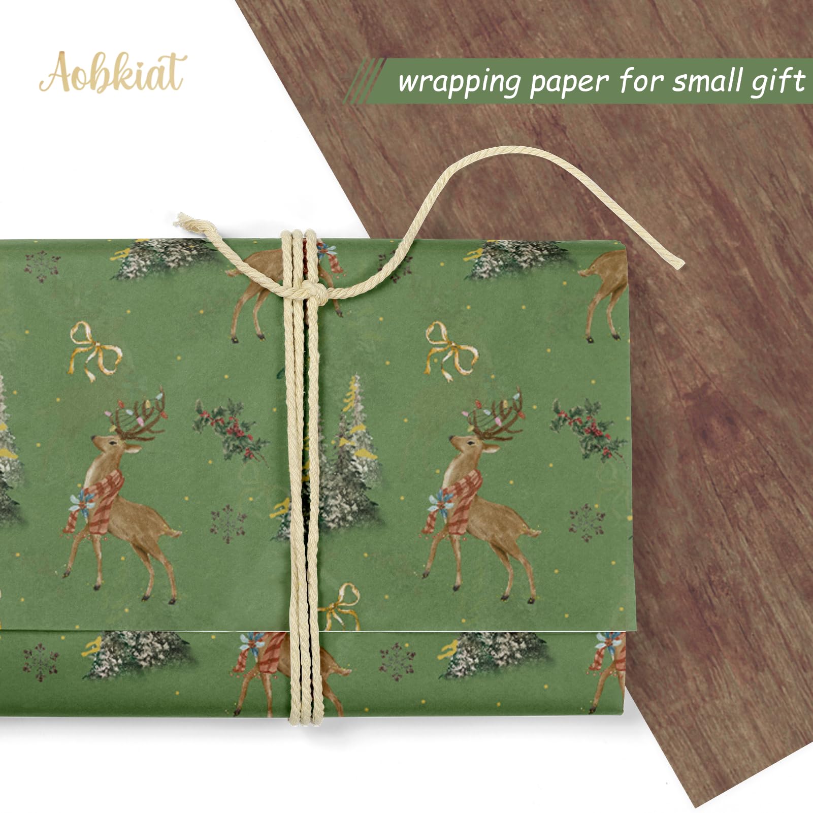 Aobkiat Wrapping Tissue Paper for Christmas Gift Bag,24 Sheets Green Tree with Animal Wrap Paper for Family Friends Gift Wrap,DIY Craft,Present Packaging,20x15inch/Sheet