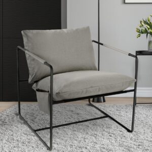 cfvyne modern accent chair - simple metal framed armchair, soft 35d shredded foam cushion upholstered comfy relaxing chairs for living room bedroom reading corner single sofa (big size, light brown)