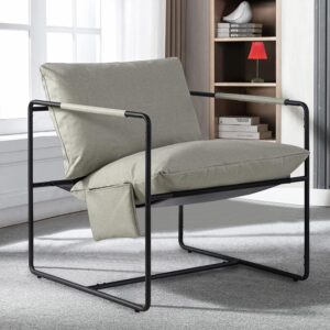 Cfvyne Modern Accent Chair - Simple Metal Framed Armchair, Soft 35D Shredded Foam Cushion Upholstered Comfy Relaxing Chairs for Living Room Bedroom Reading Corner Single Sofa (big size, light brown)