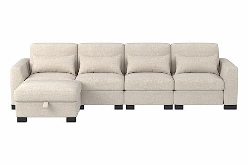 Sunrise Coast Modular Sofa Couch 130" Convertible L Shaped Sofas&Couches with Movable Ottoman Sectional, Beige