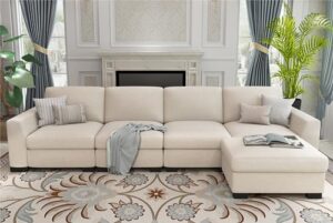 sunrise coast modular sofa couch 130" convertible l shaped sofas&couches with movable ottoman sectional, beige