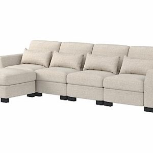 Sunrise Coast Modular Sofa Couch 130" Convertible L Shaped Sofas&Couches with Movable Ottoman Sectional, Beige