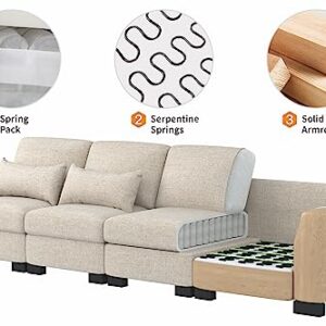 Sunrise Coast Modular Sofa Couch 130" Convertible L Shaped Sofas&Couches with Movable Ottoman Sectional, Beige