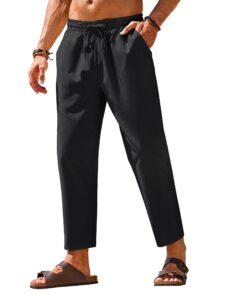 coofandy mens linen pants casual drawstring trousers lightweight yoga beach hippie summer pants black