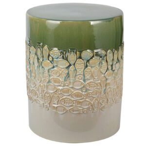 fairah decorative ceramic garden stool, glazed gradient color embossed fish shoe changing stool drum stool, suitable for outdoor garden, living room, terrace, etc. (color : gradient green)