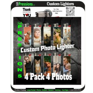 Custom Lighter Photo Wraps - 4 Pack Upload 4 Photos - Personalize Lighter Stickers - Company Logo Gifts - Wedding Favors - (Lighter Not Included) (4)