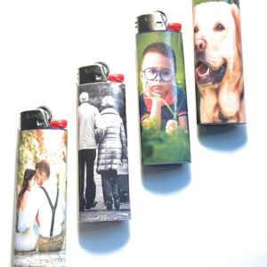 Custom Lighter Photo Wraps - 4 Pack Upload 4 Photos - Personalize Lighter Stickers - Company Logo Gifts - Wedding Favors - (Lighter Not Included) (4)