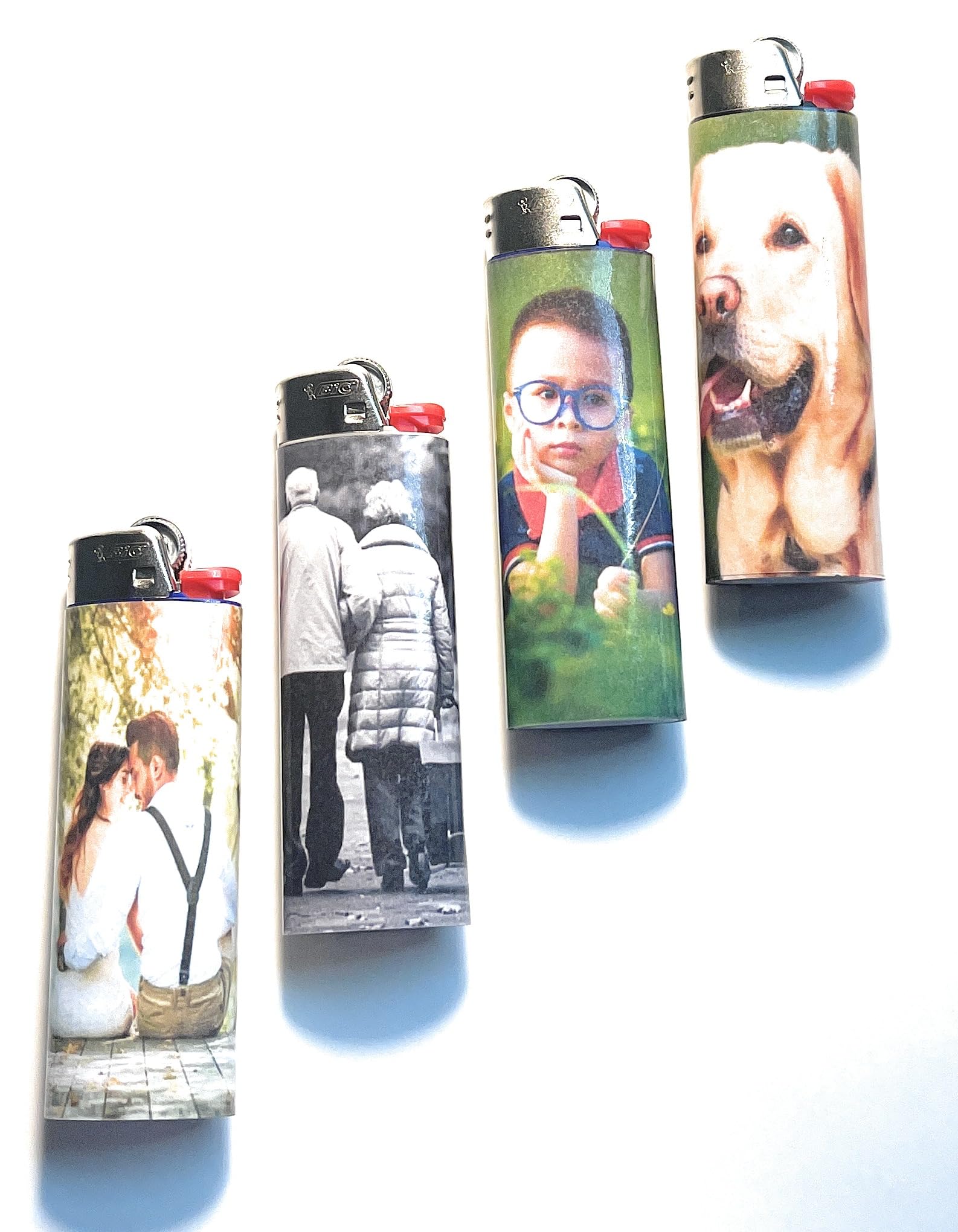 Custom Lighter Photo Wraps - 4 Pack Upload 4 Photos - Personalize Lighter Stickers - Company Logo Gifts - Wedding Favors - (Lighter Not Included) (4)