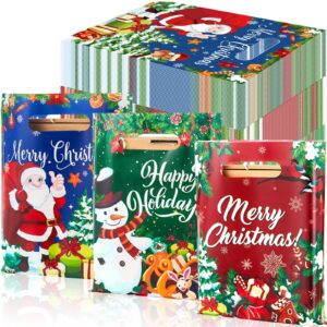 cholemy 120 pcs christmas merchandise bags bulk christmas plastic bags 8 x 10 in christmas favor gift bag christmas party favor bags with handle for shopping holiday boutique treat(bright style)