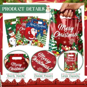 Cholemy 120 Pcs Christmas Merchandise Bags Bulk Christmas Plastic Bags 8 x 10 in Christmas Favor Gift Bag Christmas Party Favor Bags with Handle for Shopping Holiday Boutique Treat(Bright Style)