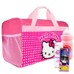 hello kitty duffle bag set for kids - 4 pc bundle with hello kitty luggage carry on suitcase bag, water bottle, stickers, and more | hello kitty travel bag set