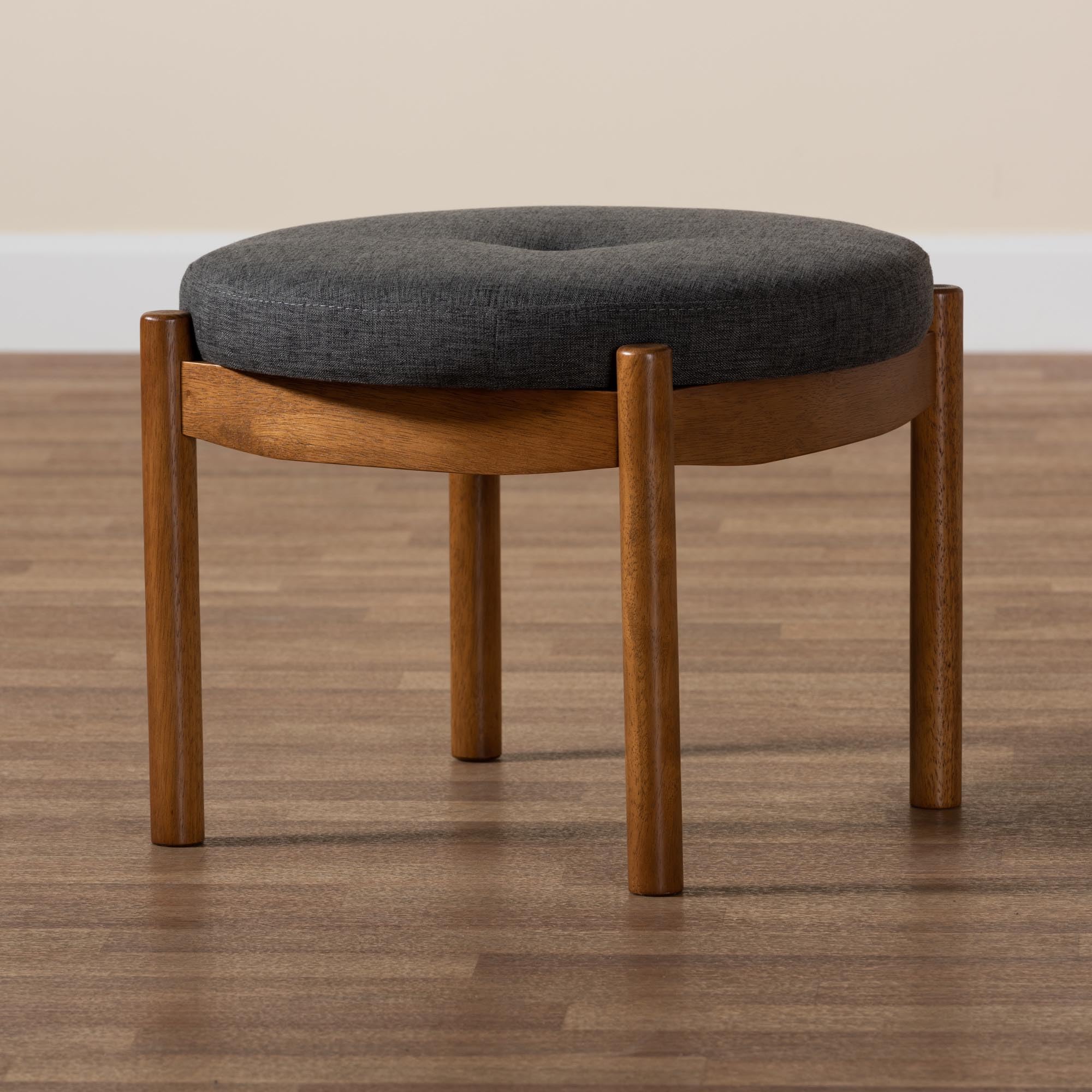 Baxton Studio Iliana Footstool, One Size, Dark Grey/Walnut Brown