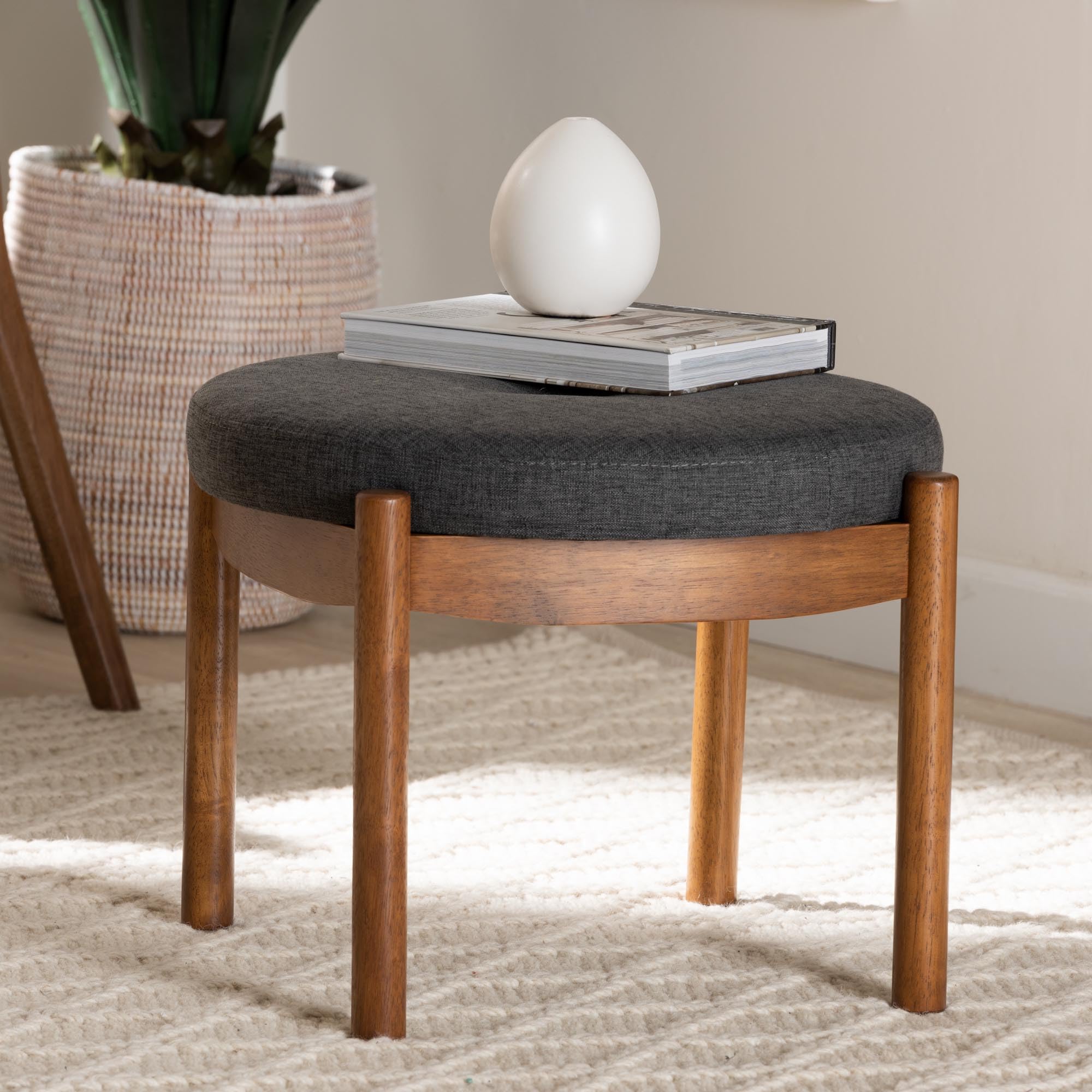 Baxton Studio Iliana Footstool, One Size, Dark Grey/Walnut Brown