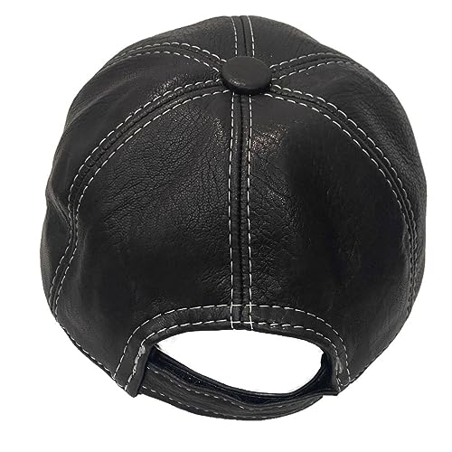 100% Real Genuine Lambskin Leather Baseball Cap Hat Sports Visor Black