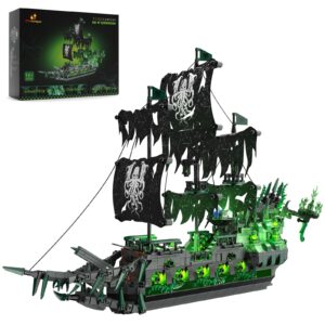 jmbricklayer pirate ship building toys with lights, ghost ship flying dutchman model ship boat 40001, toy building sets for adults, halloween decor christmas birthday gifts for boys girls 14+