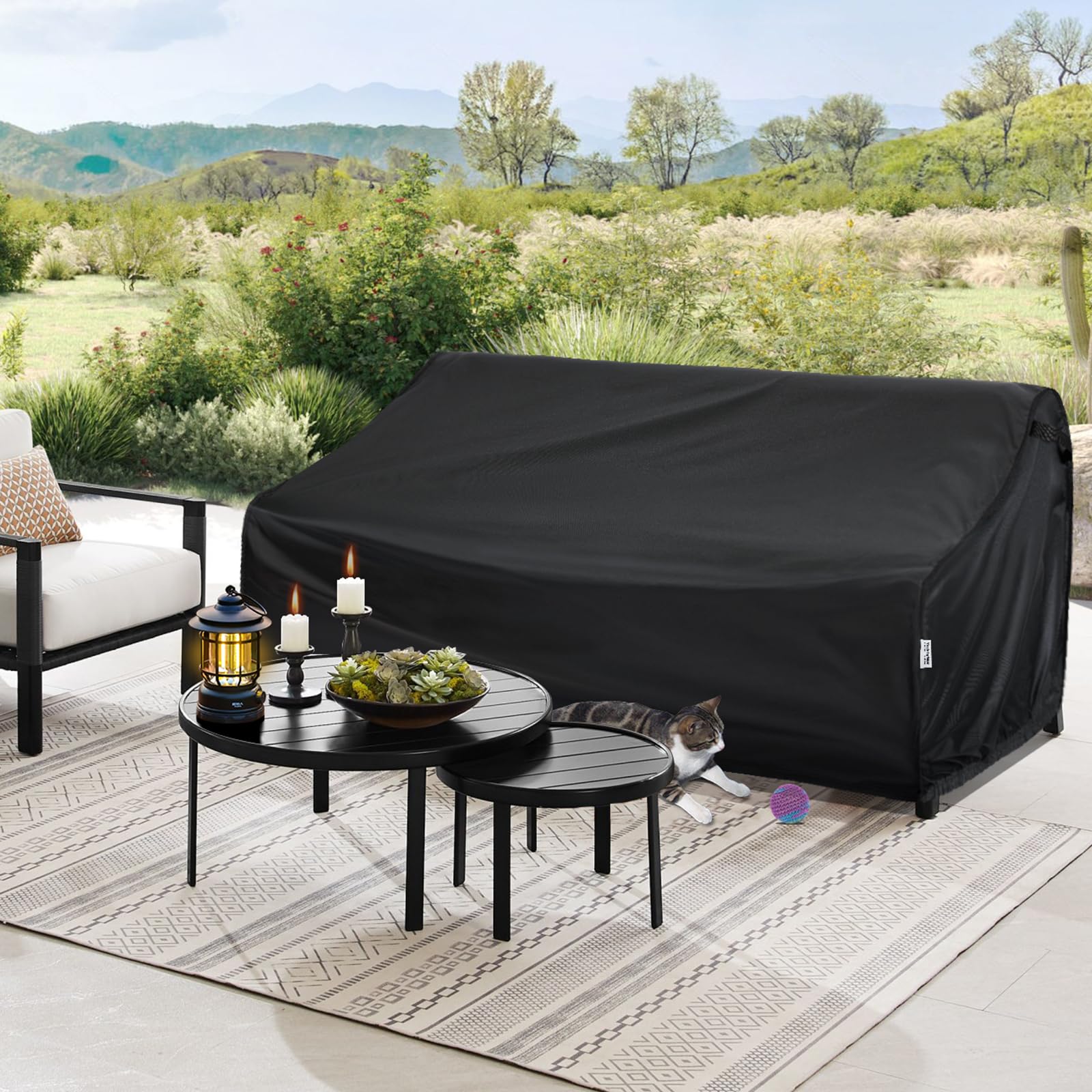 VARIETYFACE Patio Furniture Covers Waterproof, 3-Seater Outdoor Sofa Covers Sunproof,Durable Lawn Furniture Covers, Fits up to 79Wx37Dx35H inches, Black