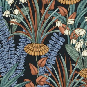 laatse boho floral peel and stick wallpaper vintage botanical wallpaper, self adhesive wall mural 17.5" x 118" tropical rainforest wall paper for bedroom walls cabinet (black, orange, blue)