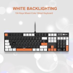 MageGee Mechanical Gaming Keyboard, 104 Keys White Backlit Keyboard with Brown Switches, USB Wired Mechanical Computer Keyboard for Laptop, Desktop, PC Gamers (White & Black)