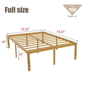 alazyhome 18 Inch Metal Full Size Bed Frame Heavy Duty Platform Noise Free Steel Slat Support Easy Assembly Noise Free No Box Spring Required Gold