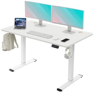 mountup height adjustable electric standing desk whole-piece, 48 x 24 inches quick assembly sit stand desk, stand up desk with memory controller, ergonomic desk, white